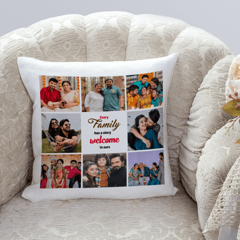 Family photo collage on cushion - Vignette Store
