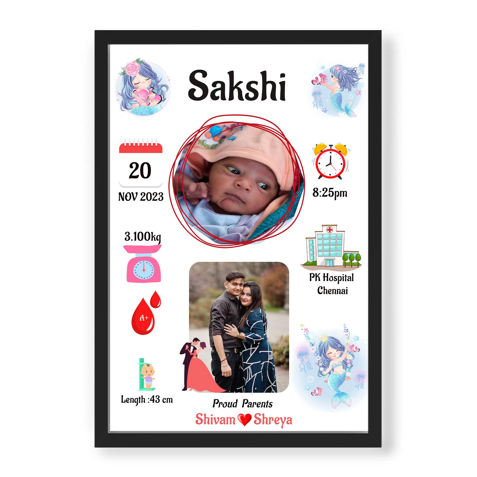 Personalized New born baby photo frame -1 - Vignette Store