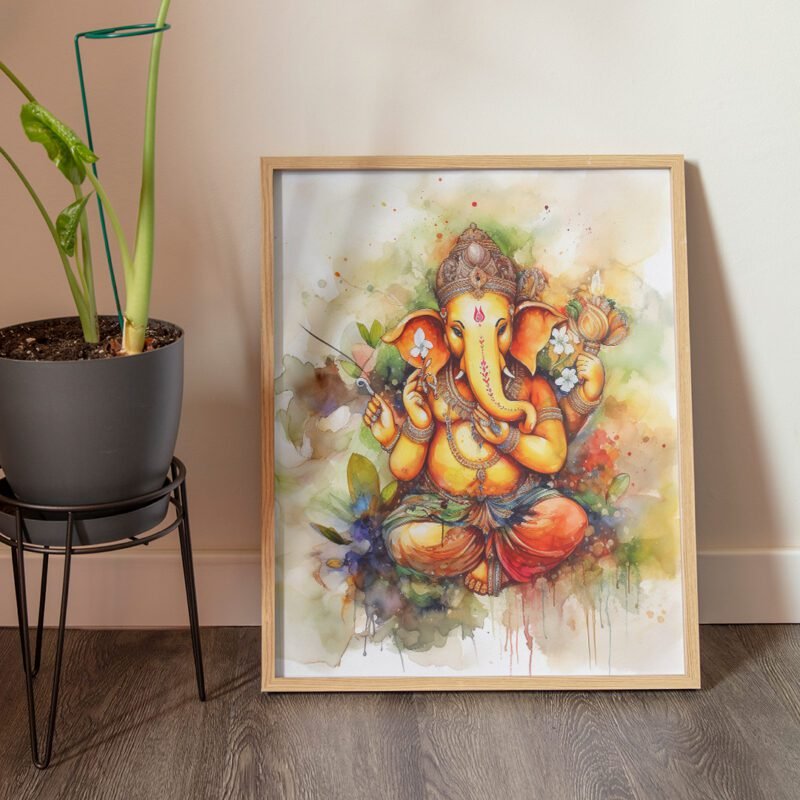 Lord Ganesh Watercolour Painting Wall Art Frame - Vignette Store