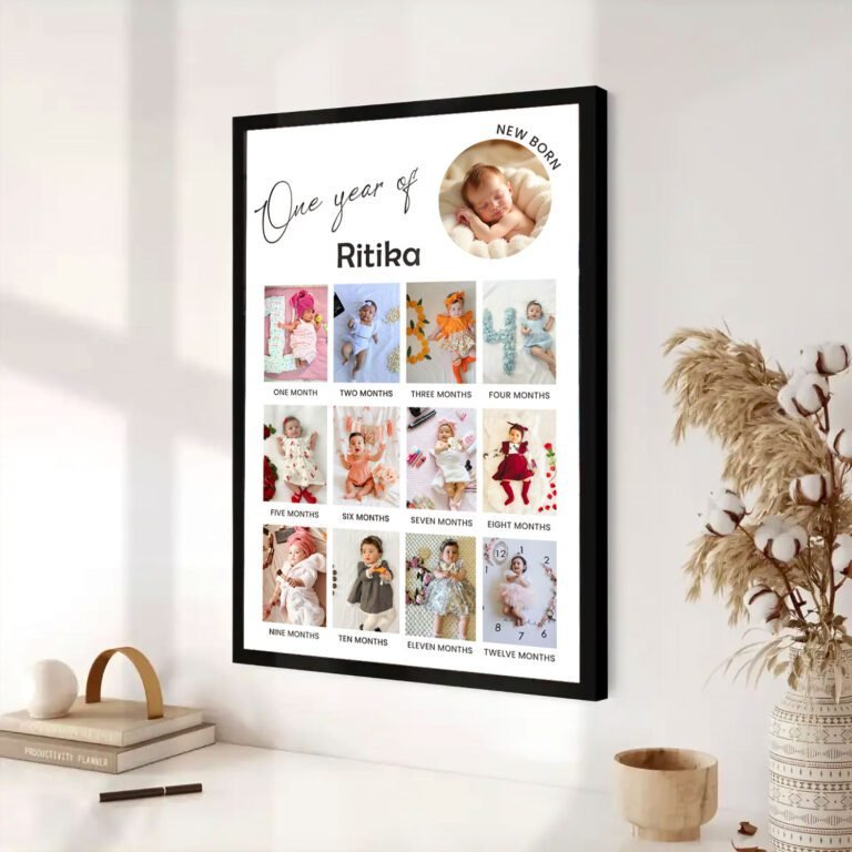 Personalized One Year Baby Frame – 12 Month Milestone Collage